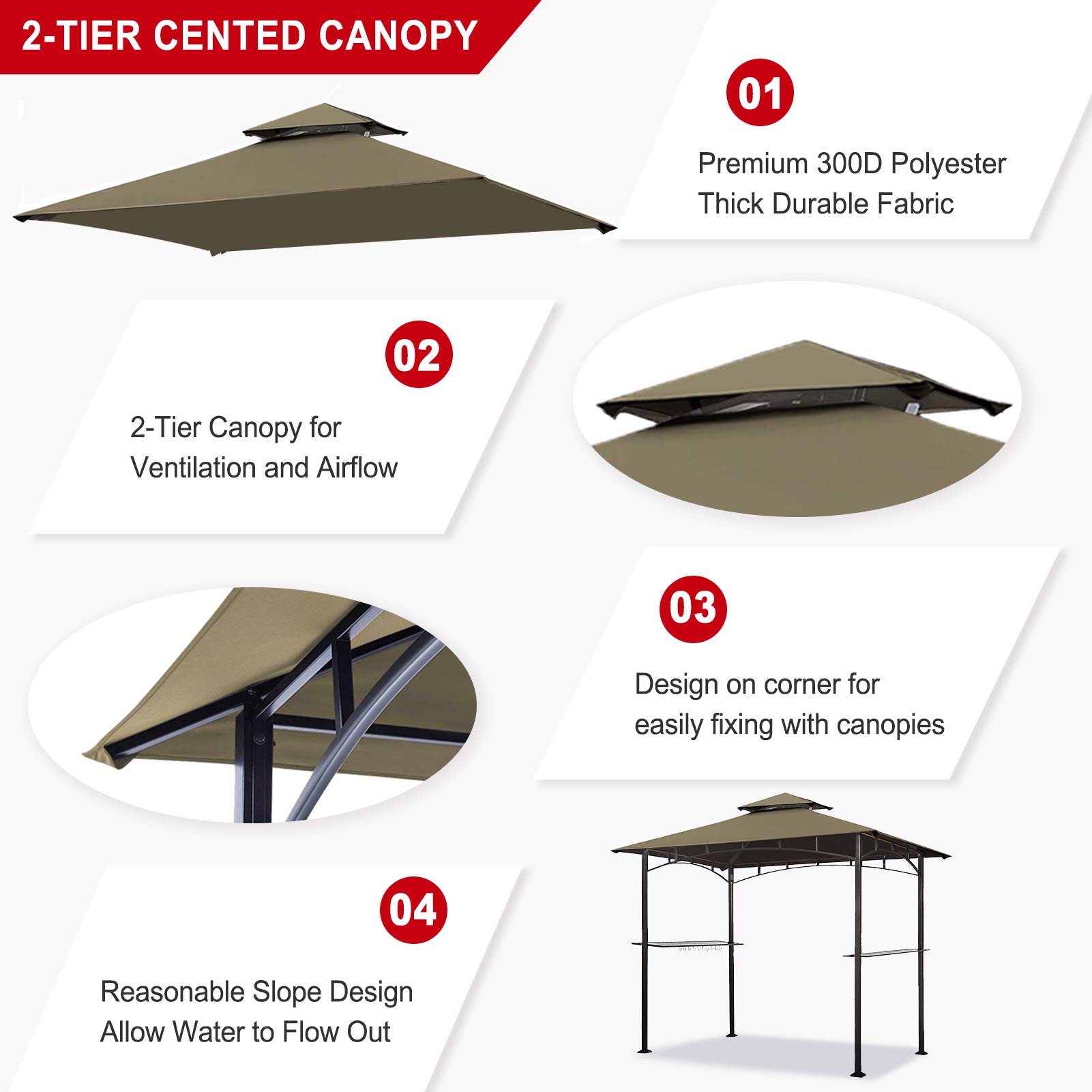 Eurmax USA High Performance Grill Gazebo Canopy Replacement Cover 5x8 BBQ Gazebo Shelter Top(Cocoa