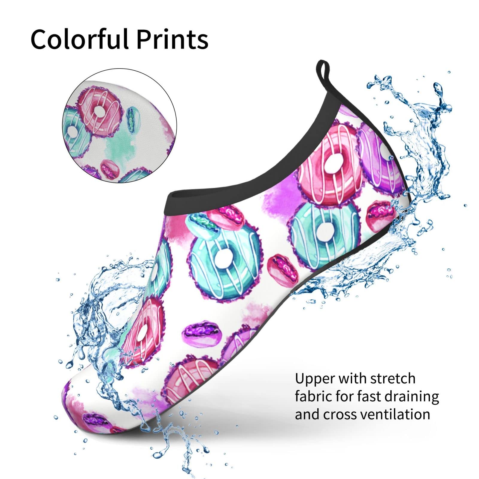 Donut Macarons Water Shoes for Men Women Aqua Socks Barefoot Quick-Dry Beach Swimming Shoes for Yoga Pool Exercise Swim Surf