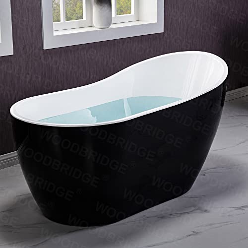 WOODBRIDGE 54" Acrylic Freestanding Bathtub Contemporary Soaking Black Tub with Matte Black Overflow and Drain,BTA1807-BN