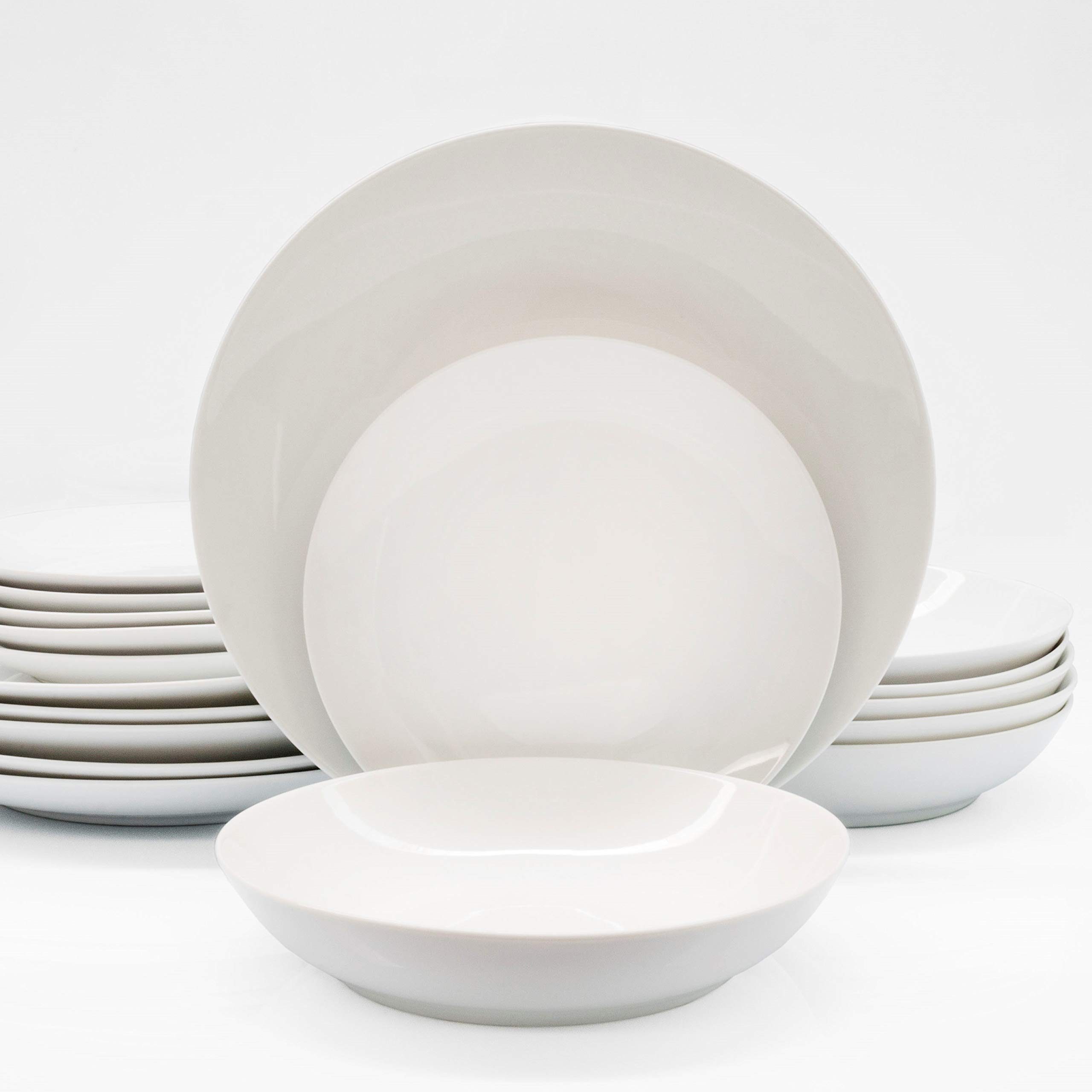 Euro Ceramica Bianco Service for 6 Dinnerware High Gloss Fine Porcelain White Essential, 8" x 4" Soup/Pasta Bowl Set 20oz Capacity for Soup Pasta Rice Cereal
