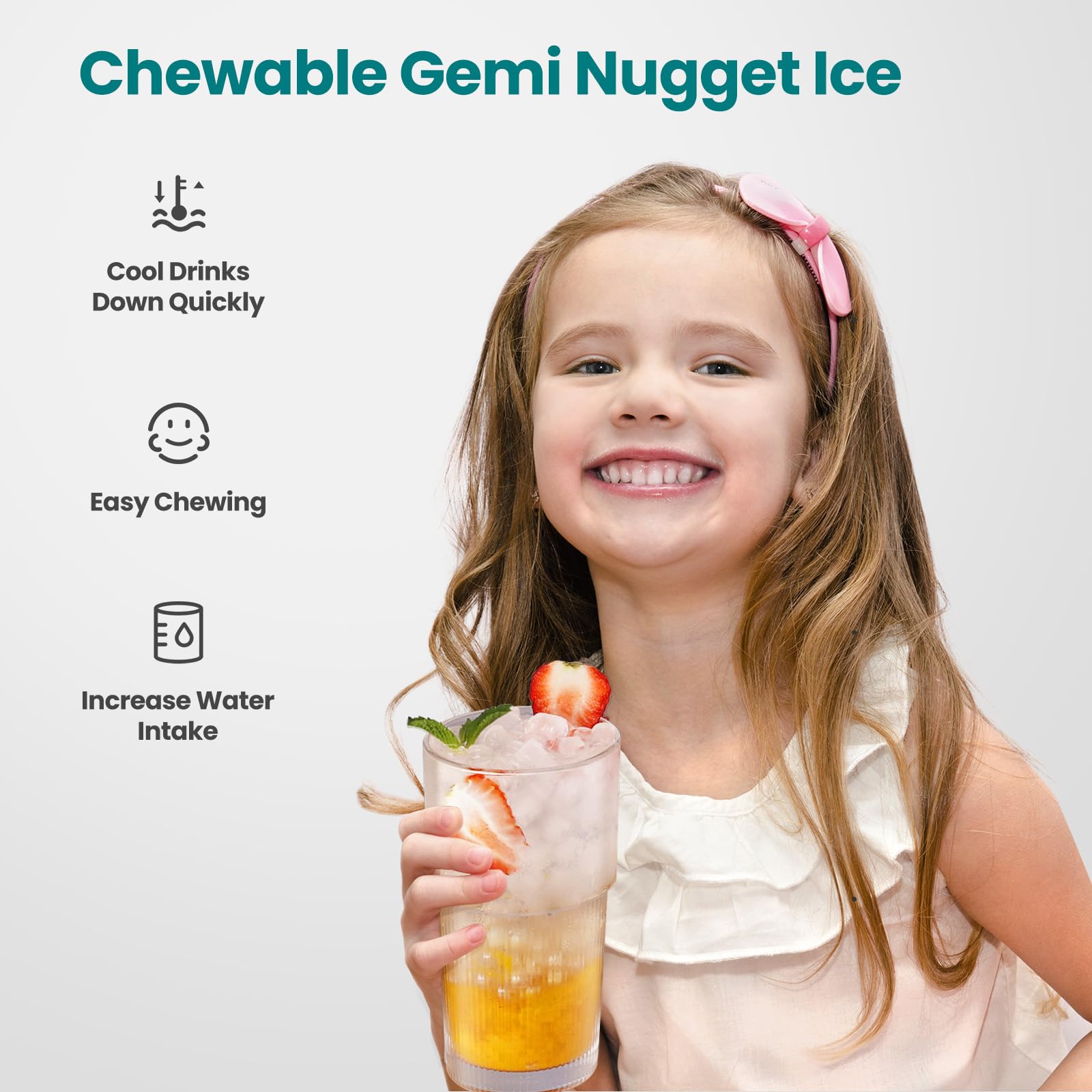 Gevi KNOVA Gemi Nugget Ice Maker, Crushed Ice Makers Countertop with Self-Cleaning, Pellet Ice Machine for Home Kitchen Party, Sleek Stainless Steel Housing (Gray)