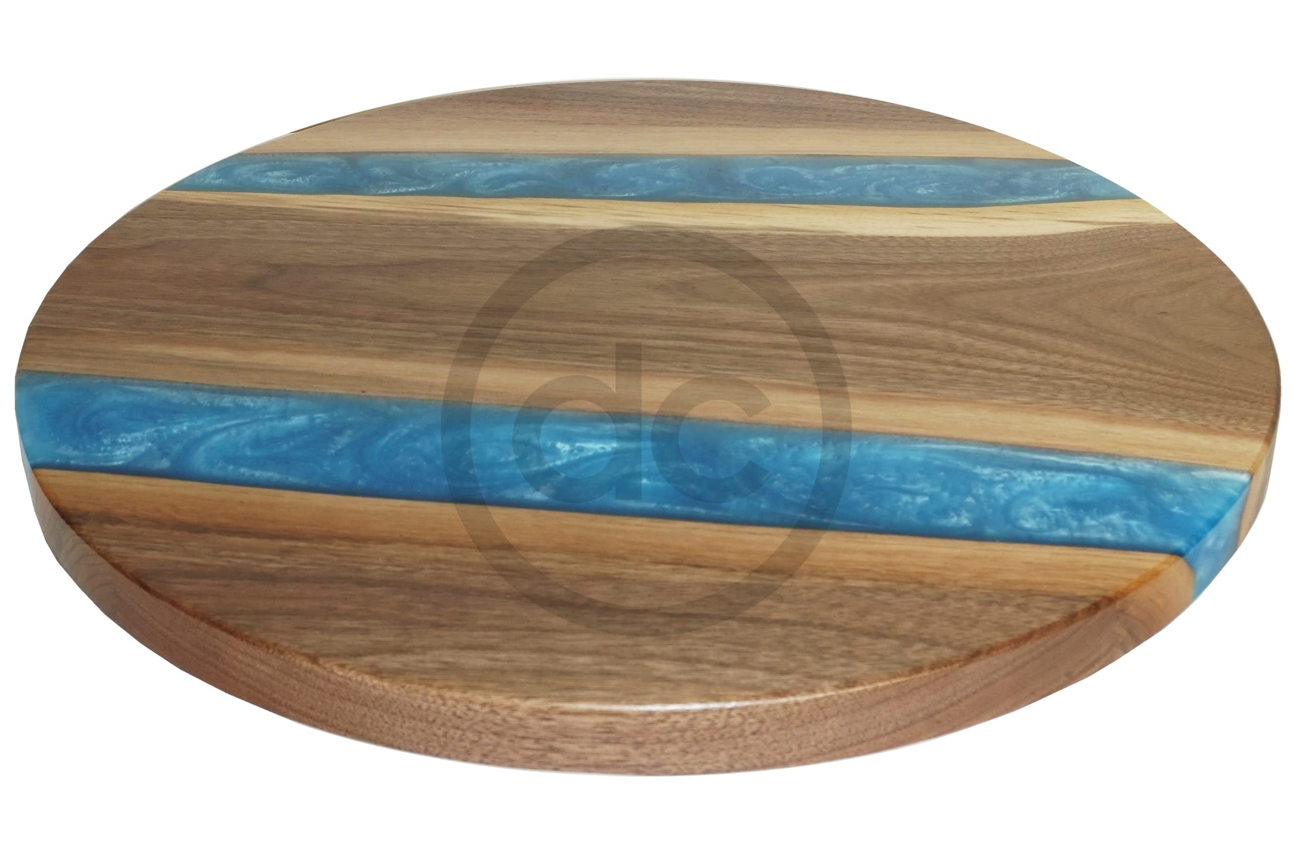 DutchCrafters 17" Round Lazy Susan, Solid Walnut Wood with Blue Resin Epoxy River Rotating Tray - Amish Made in America