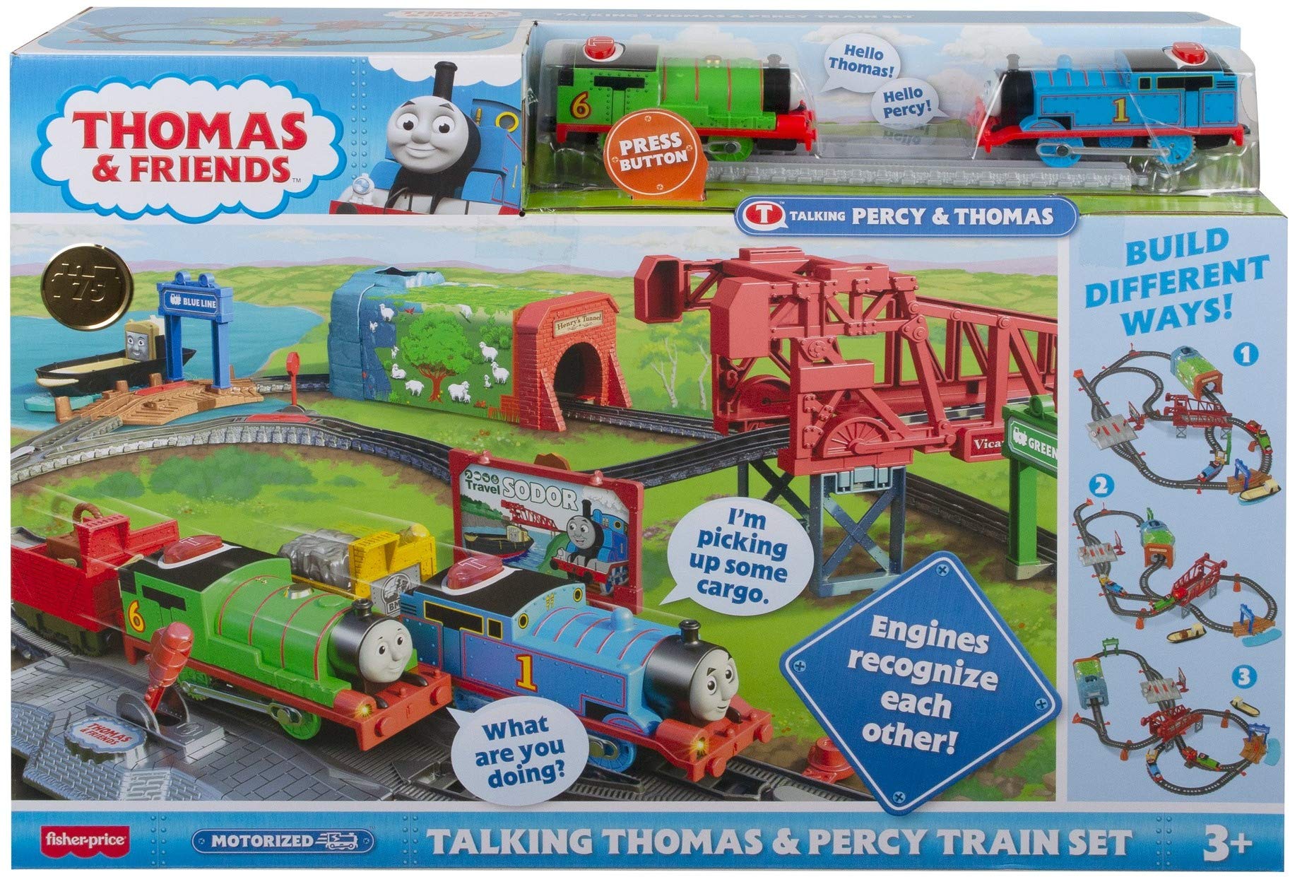 Thomas & Friends Toy Train Set Talking Thomas & Percy Motorized Engines with Track, Sounds & Phrases for Preschool Pretend Play Kids Ages 3+ Years