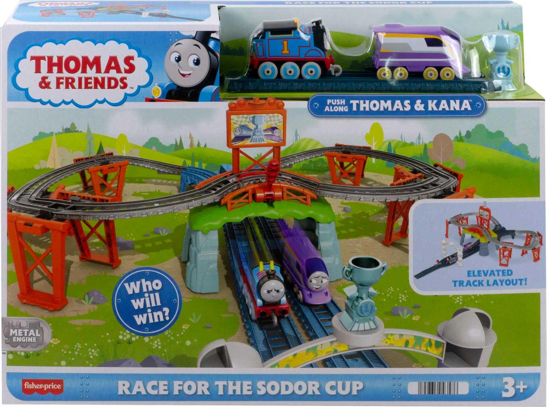 Thomas & Friends Diecast Toy Train Set Race for the Sodor Cup Track Playset with Thomas & Kana Engines for Pretend Play Kids Ages 3+ Years