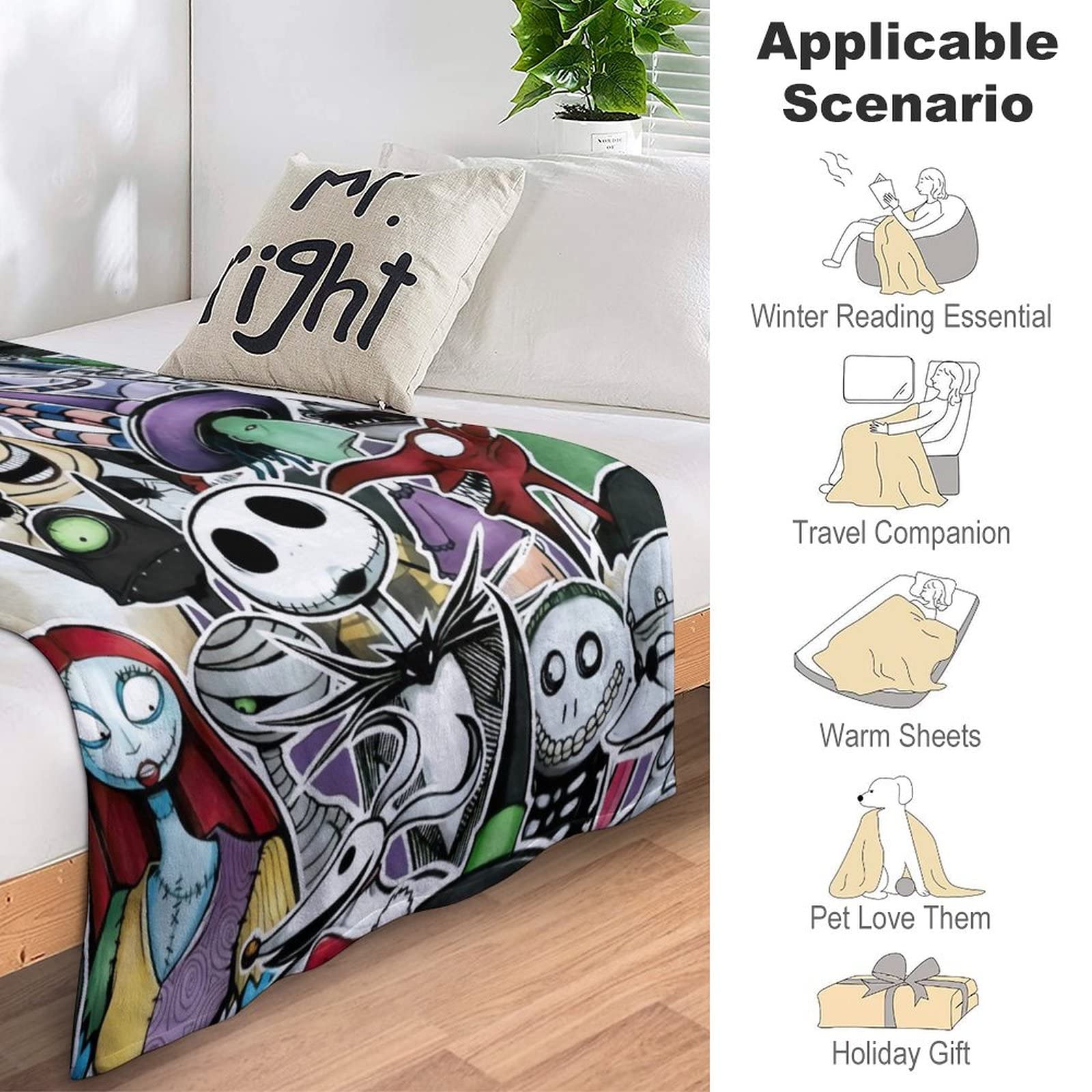Christmas Blanket Super Soft Jack Skellington & Sally Throw Blankets for Couch Sofa Beding Kids Adults Gifts 60"X80"