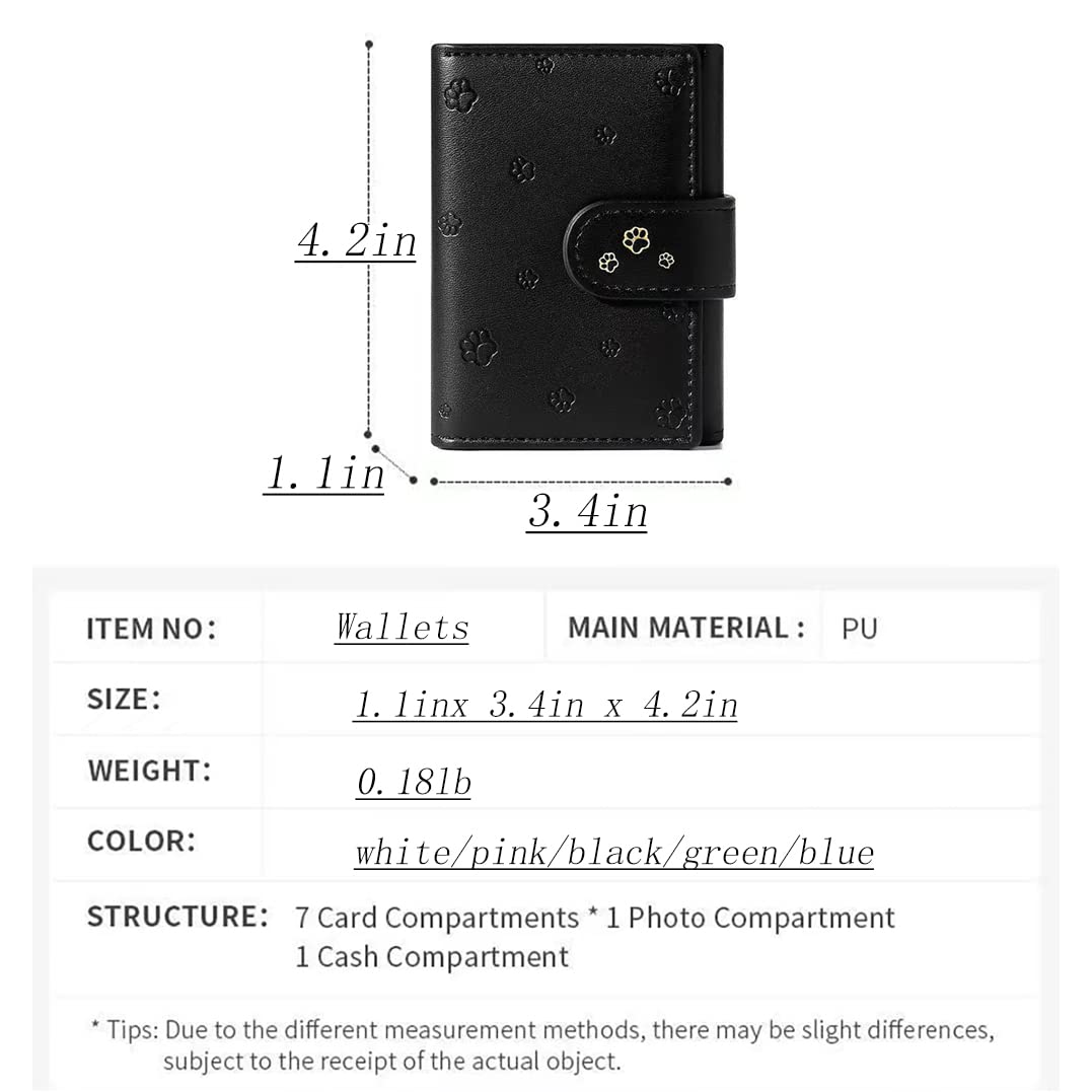 GOMOVING Small Women Wallet RFID Credit Card Holder Cat Paw Pattern Cute Small Leather Card Holder Multifunction Fold Coin Wallet For Cat Lovers (Black)