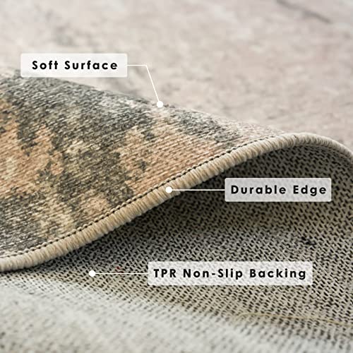 OIGAE Machine Washable Rug 9'x12', Ultra-Thin Foldable Abstract Modern Area Rug, Stain Resistant Anti Slip Backing Rugs for Living Room&Bedroom&Dining Room, Brown