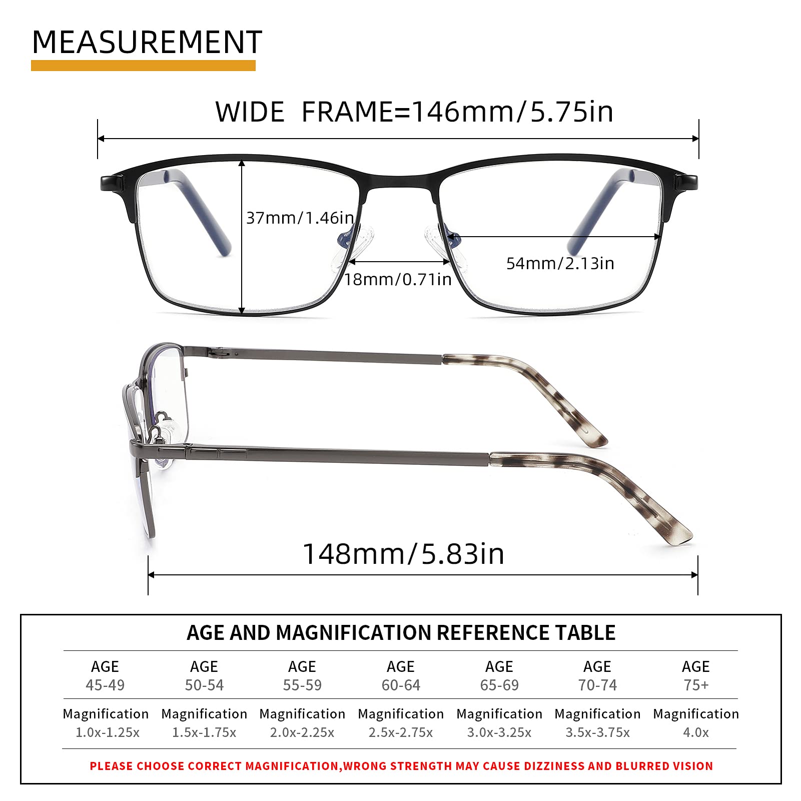 CRGATV 3-Pack Reading Glasses for Men Blue Light Blocking Metal Full Wide Frame Computer Readers Anti UV/Eye Strain/Glare (+2.75 Magnification Strength)