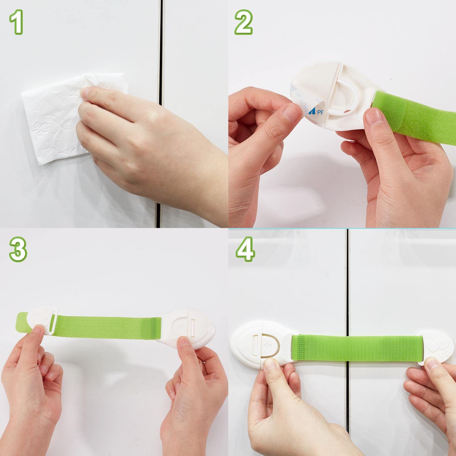 GORGECRAFT 12Pcs 3 Colors Safety Cupboard Locks Adjustable Proofing Cabinet Strap Locks with Adhesive for Cabinets Drawers Dishwasher Toilet Fridge Oven Closet Anti-Trapped Fingers Home Kitchen Tool