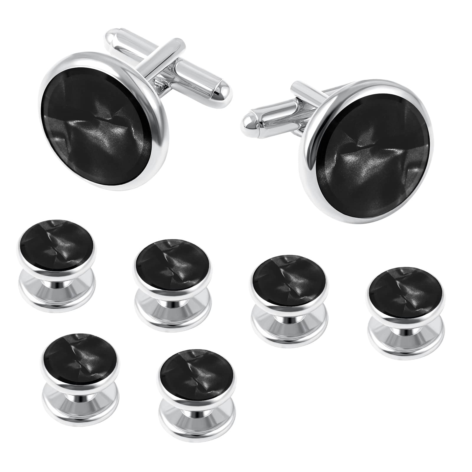 Cufflinks for Men Set Studs for Tuxedo Shirts for Wedding Business Dinner Party Formal Suit Cufflink Pack (8 PCS) (blackshell)
