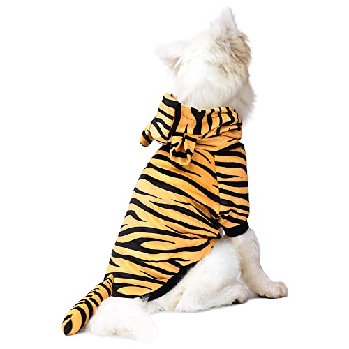 NIULA Dog Tiger Halloween Costume Pet Cosplay Tiger Clothes Cat Hoodie Coat Dogs Warm Apparel and Pet Winter Clothes(M)