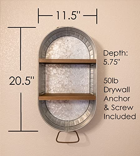 Galvanized Wash Tub with Shelves | Rustic Bathroom Décor | Farmhouse Rustic Bathroom Shelves | Bathroom Tub of Towels | Metal Wash Tub Cubby | Galvanized Shelf Wall