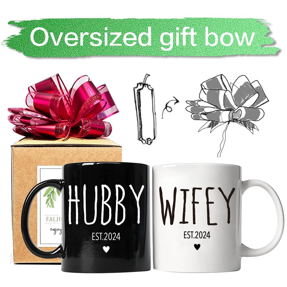 FALJIOK 11oz Coffee Mug Set EST 2024 Wifey & Hubby, Unique Coffee Mug Couples Sets Gift for Engagement Wedding Newly-Married Anniversary, Anniversary Present for Mother Father Grandparent