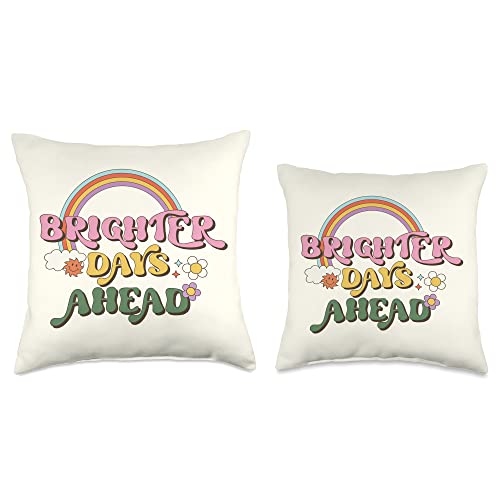 Retro Designs For the 60's and 70's Hippee & Co. Cute Retro Motivational Brighter Days Ahead Rainbow Daisy Throw Pillow, 16x16, Multicolor