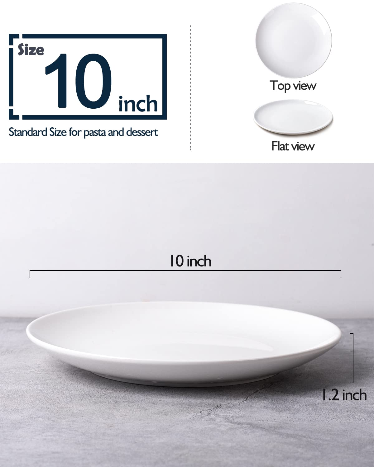 DELLING Set of 6 Soup Bowls with Handles, 24 Oz Large Serving Soup Bowl Set 10 inch White Dinner Plates Set, Porcelain Dessert