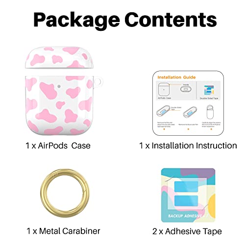 NIUTRENDZ Cute Cow Print Case for AirPods Case Cover IMD Design Hard TPU Shockproof [Front LED Visible] [Wireless Charging] Protective Skin Compatiable with AirPods 2&1 (Pink)