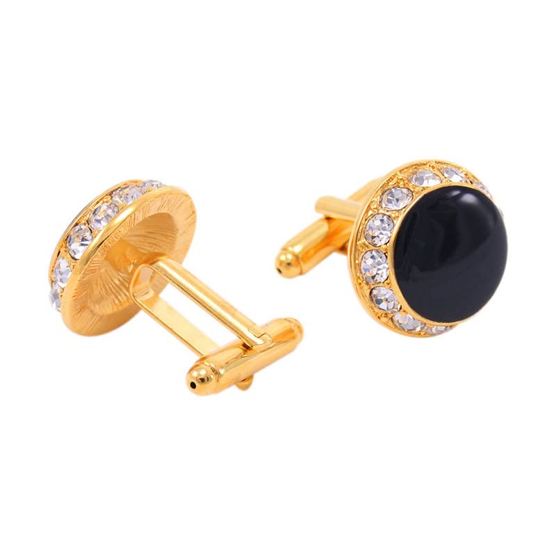 Cufflinks White Crystals Cufflinks Shirts Men Gold Color Cuffs Buttons Black Enamel Cuff Links Wedding Groomsmen Gift (Color : A, Size : One Size)
