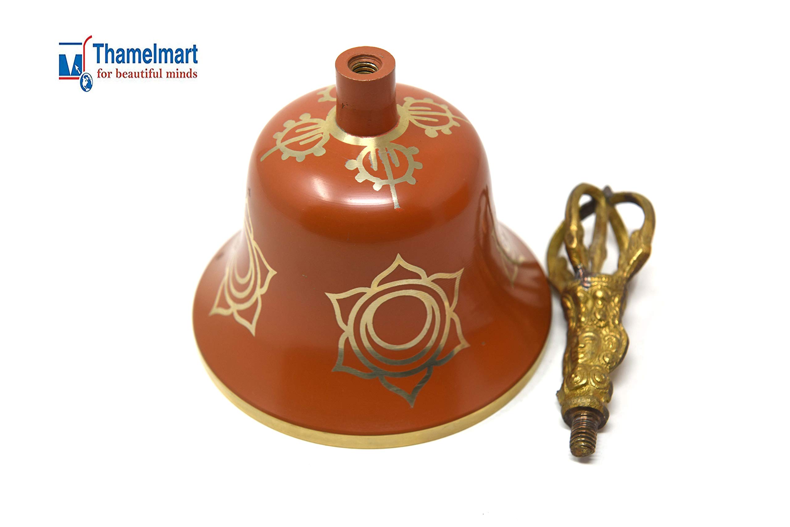 Tibetan Buddhist Meditation Bell Chakra Color - Bell of Enlightenment from Nepal 8 Inches Including free Box … (ORANGE)