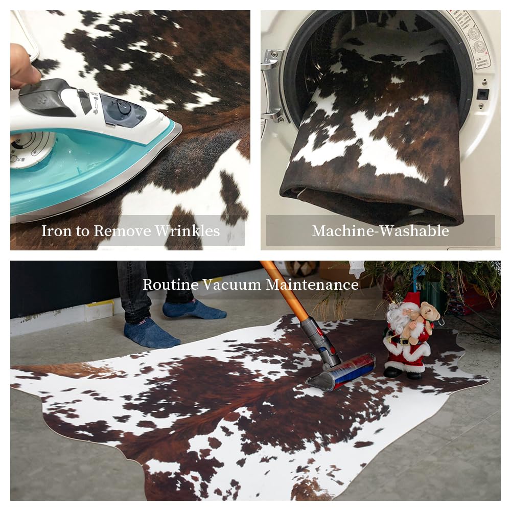 Guyekobe Cowhide Rug 5.2X4.6 ft Cow Print Rug Animal Print Area Rugs for Western Decor Western Rugs for Living Room Bedroom Decor Durable Non-Slip Cow Hide