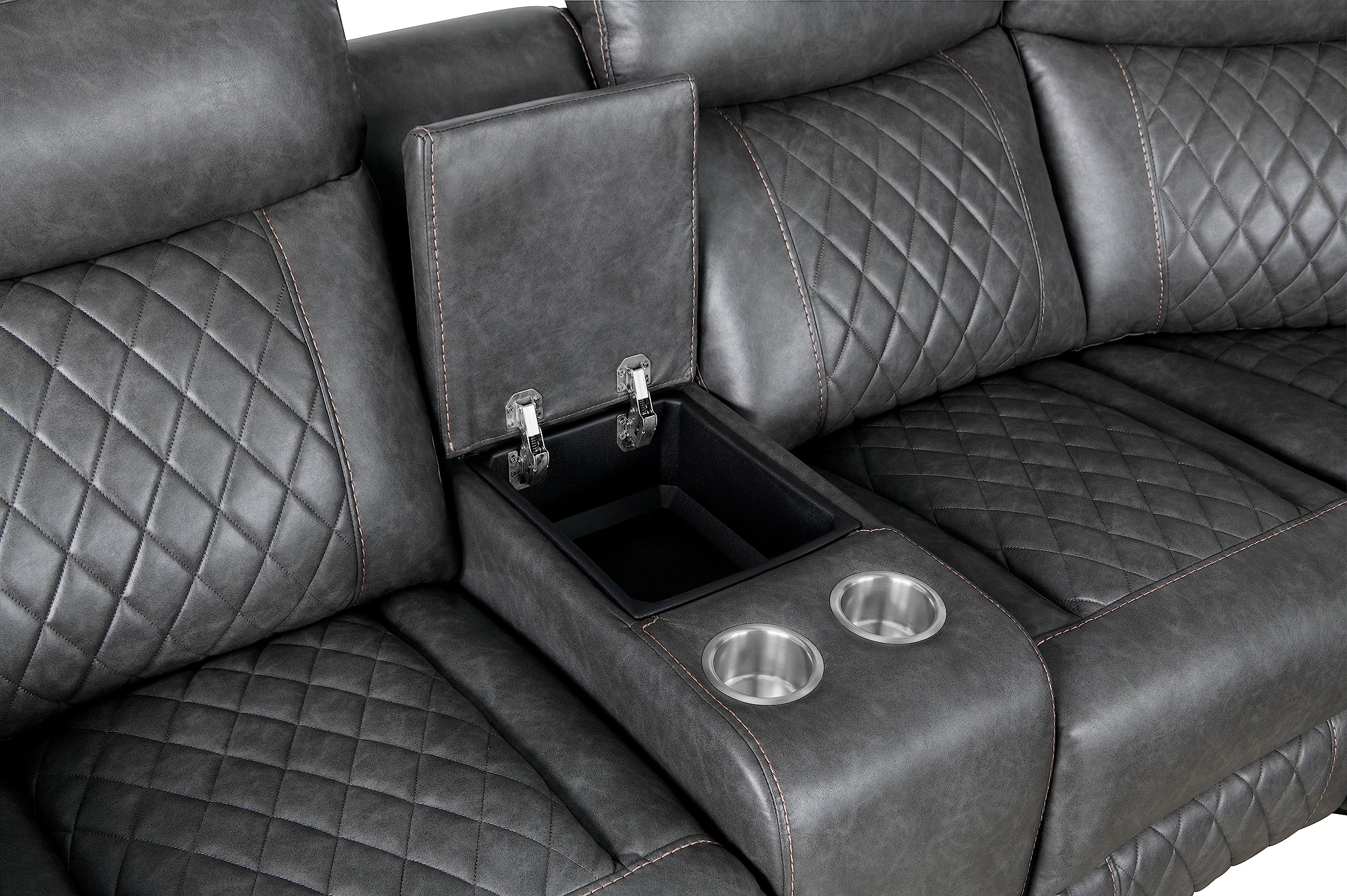 Manual PU Reclining Sectional Sofa Set, Adjustable Recliner Sofa with Cup Holder and Hide-Away Storage for Living Room