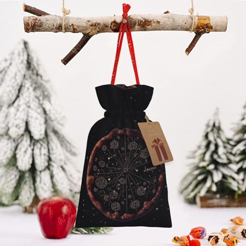 Christmas Gift Bags With Drawstrings Pizza Constellation Printed Xmas Gift Bags Reusable Christmas Theme Storage Bags For Party Favors Present Wrapping