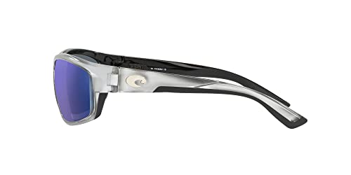 Costa Del Mar Mens Saltbreak Rectangular Sunglasses, Silver/Grey Blue Mirrored Polarized-580P, 65 mm