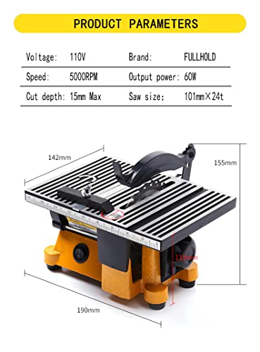 Fullhold 4" Mini Table Saw 60w Hobby Miter Saw For Crafts Model Making To Cut Copper, Aluminum,Stone, Wood, Glass And Plastic(LxWxH :190MM(7.5") x 142MM(5.5“) x 155MM(6"))
