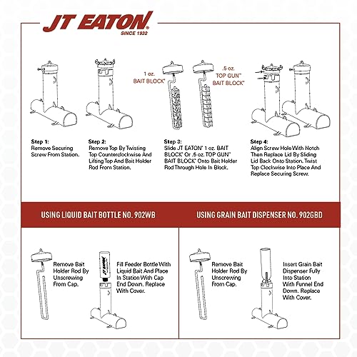 JT Eaton 902 Top Loader Rodent Bait Station, Black, Weather-Resistant, Dual Entrances, Compatible with Bait Blocks, Liquid, or Granular Bait
