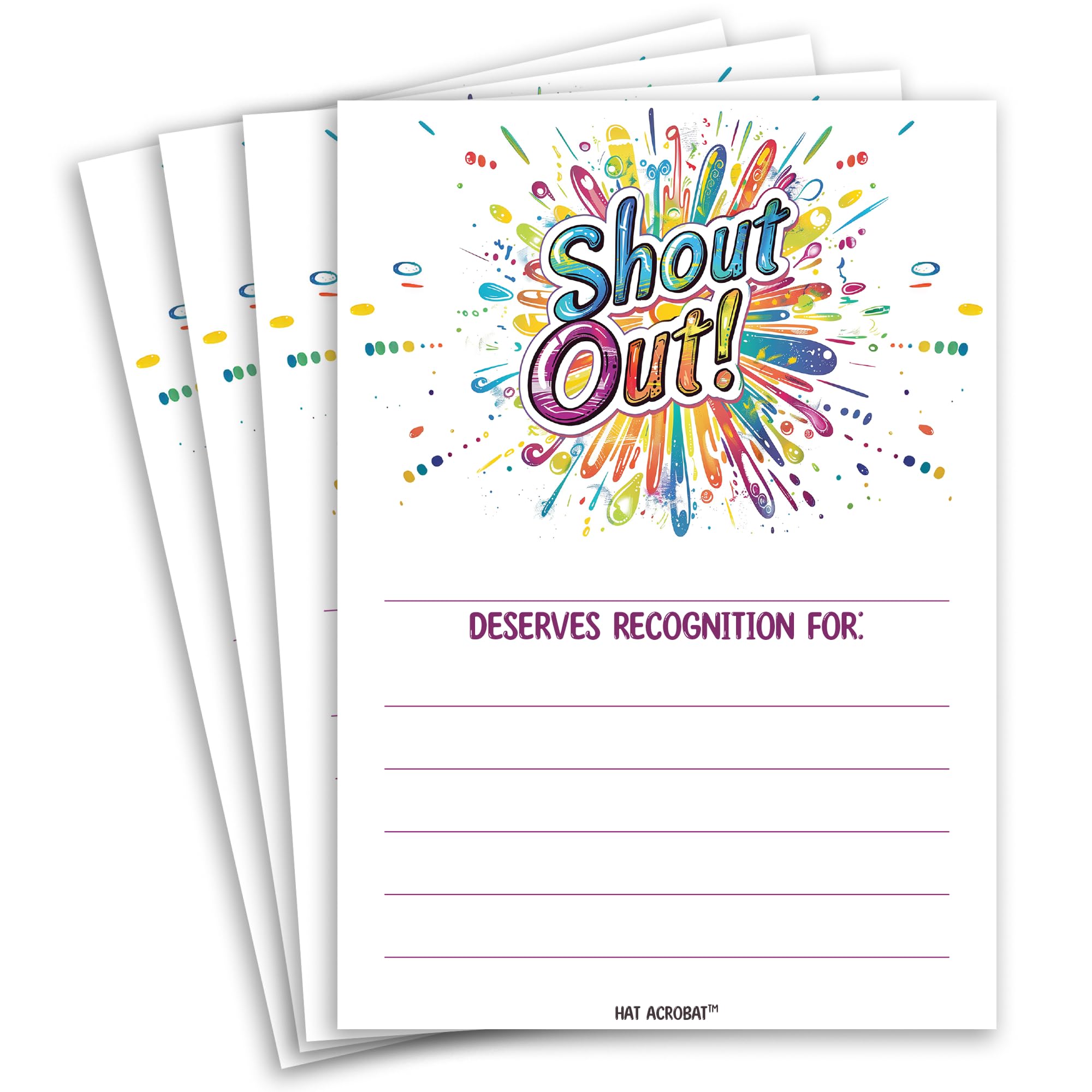 Hat Acrobat 50 Shout Out Cards - Recognition Cards for Employees - Encouragement Cards for Public Service Recognition Week, Employee Appreciation Day or Teacher Appreciation Postcards (Splash)
