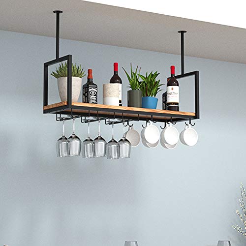 HZHKKP Ceiling Shelf Ceiling Wine Rack Wine Rack Hanging Wine Glass Racks Stemware Holder,Iron Solid Wood Ceiling Shelf,for Bars/Restaurants/Kitchens Storage Rack & Shelves (Size : 80 * 3