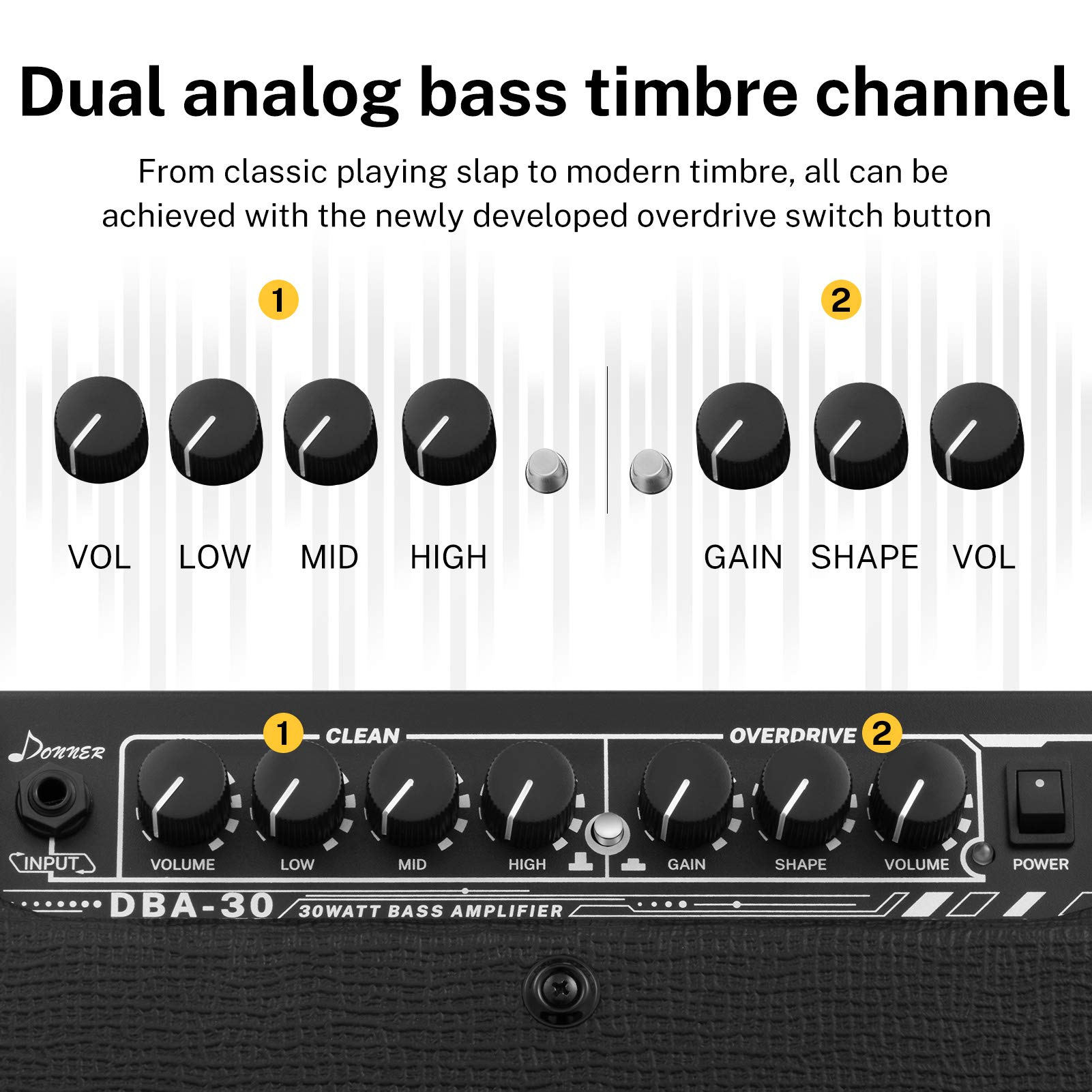 Donner Bass Guitar Amp 30W Electric Bass Combo Amplifier DBA-30 & Donner Guitar Cable 10 ft 2 Pack