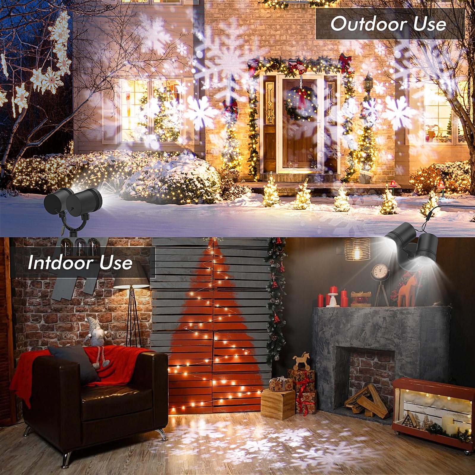 Christmas LED Lighting Projector - Double Head Rotating Snowflake Waterproof Indoor Outdoor Garden Lights Christmas Decorations