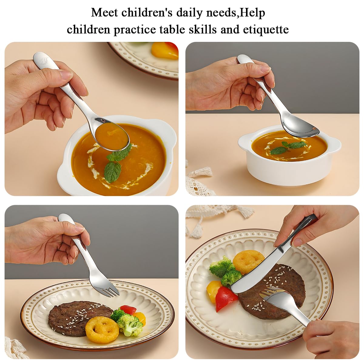 Evanda Toddler Utensils, 4 Pieces Stainless Steel Toddler silverware set, Kids Utensils Forks and Spoons, Mirror Polished Smooth Round Tableware and Dishwasher Safe