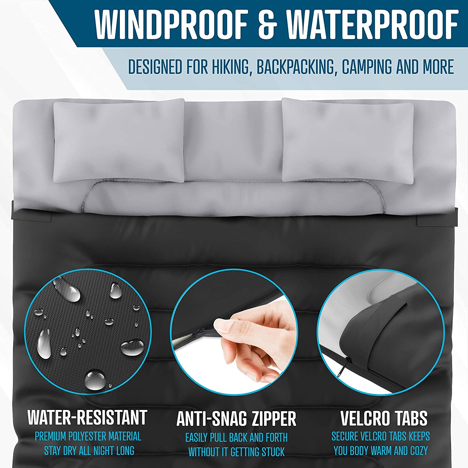 Double Camping Sleeping Bag with 2 Pillows by Zone Tech and Zone Tech Comfortable Outdoor Camping Cot Pads Mattress