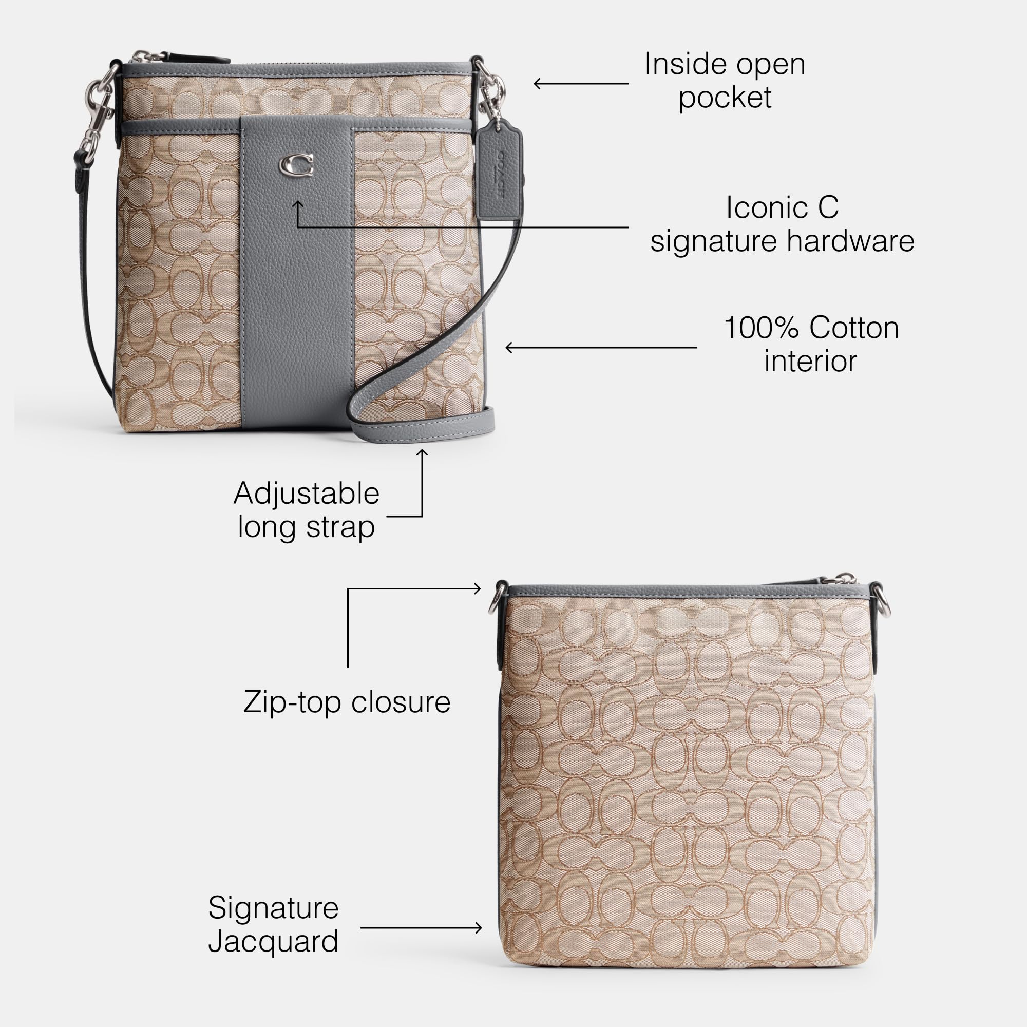 COACH Box Program Signature Jacquard Kitt, Stone/Grey Blue, One Size