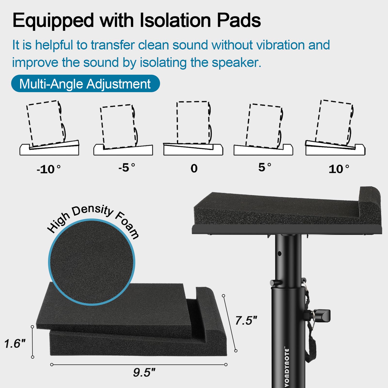 Vondynote Set of 2 Studio Monitor Stands Desktop Speaker Stands Height Adjustable 12" to 18" Speaker Stands with Desk Clamp