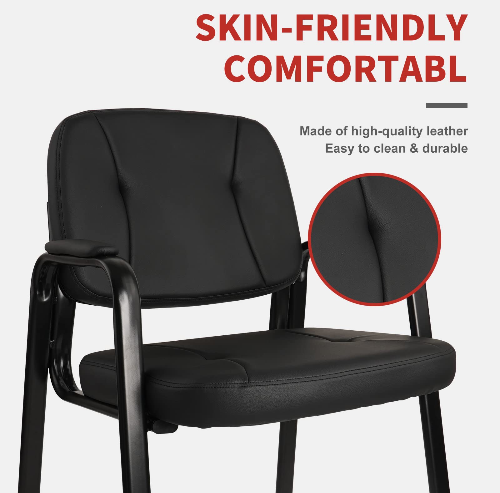 CLATINA Office Reception Guest Chair with Bonded Leather Padded Arm Rest Modern Style for Waiting Conference Room Black 1 Pack