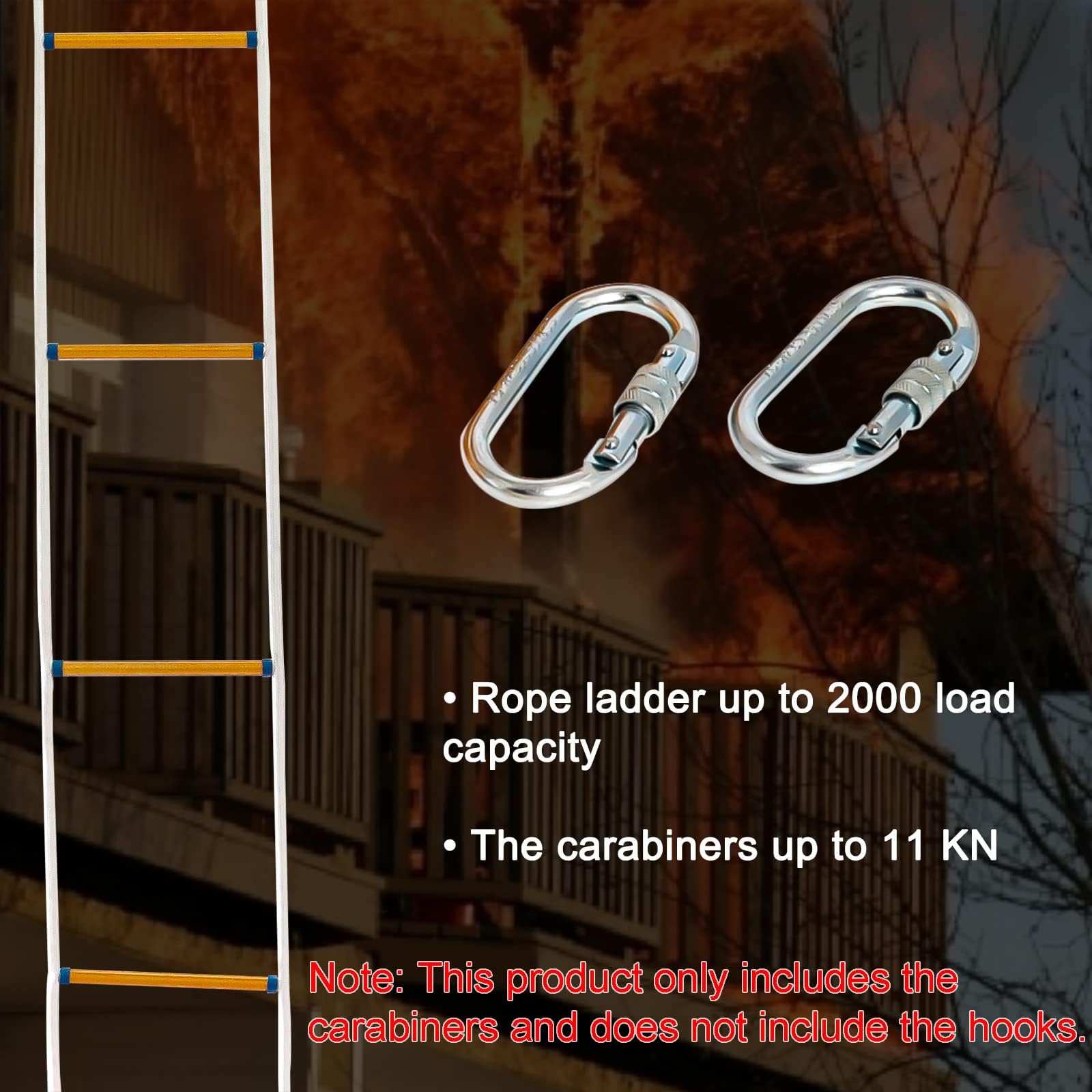 Fire Escape Ladder 2-3 Story, 16 FT Emergency Escape Ladders, ππ² ππ§ Portable Climbing Rescue Rope Ladder for 2-3 Story Home Window Balcony Railing Treehouse, Weight Capacity up to 2000 Pounds
