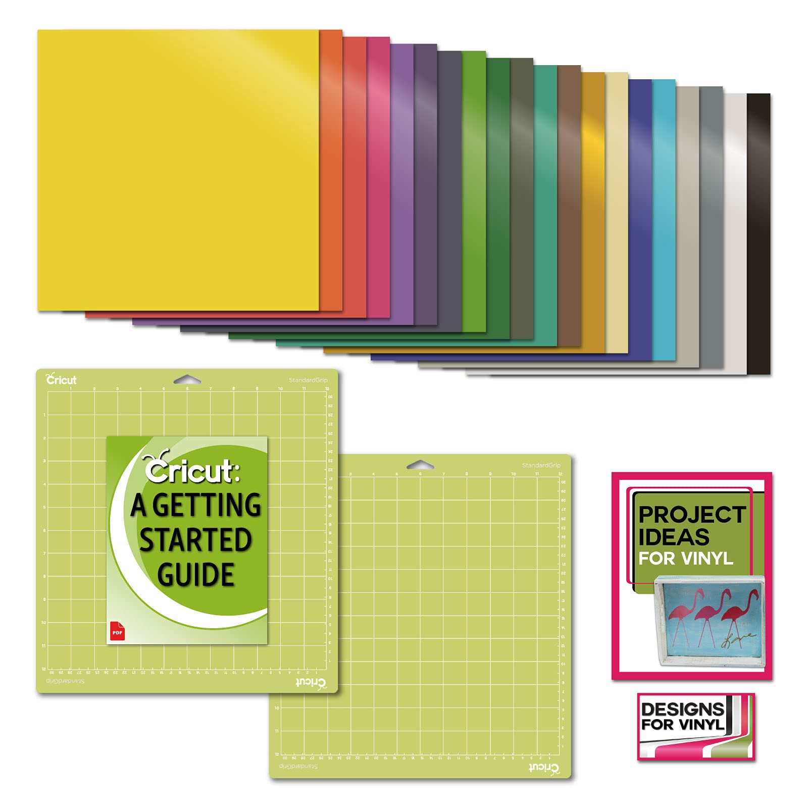 Cricut Premium Vinyl Value Pack Bundle with Machine Cutting GripMat, 12x12 Vibrant Colors