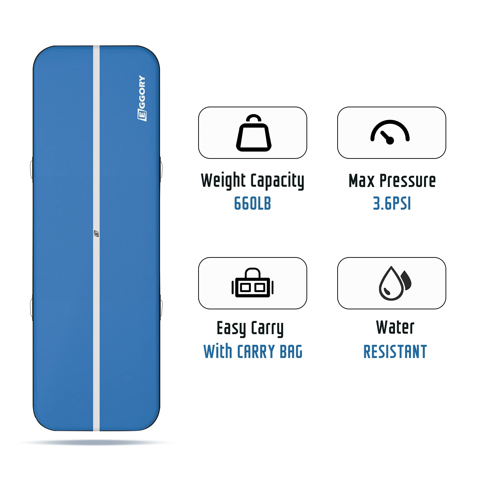 EGGORY 13/16ft Inflatable Gymnastics Air Cushion, 6 Inch Thick Flat Bottom Slide Mat, Suitable for Home Training/Yoga and Gymnastics Training/Water Fun (16.4'x40"x6"(5*1*0.15m）, blue)