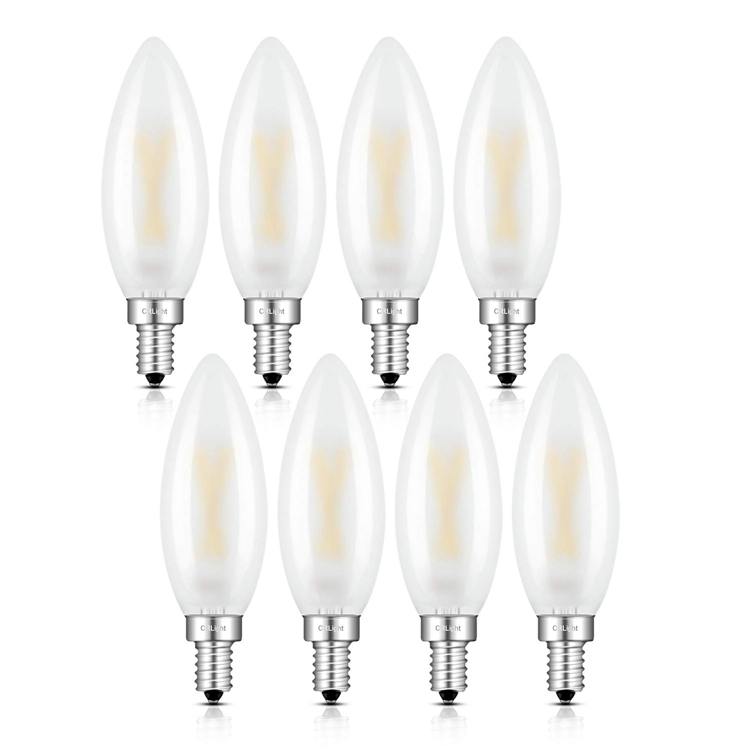 CRLight LED Candelabra Bulb 25W Equivalent 250 Lumen, 3000K Soft White 2W Filament LED Chandelier Light Bulbs, E12 Base Vintage Edison B10 Frosted Glass Dimmable LED Candle Bulbs, Pack of 8