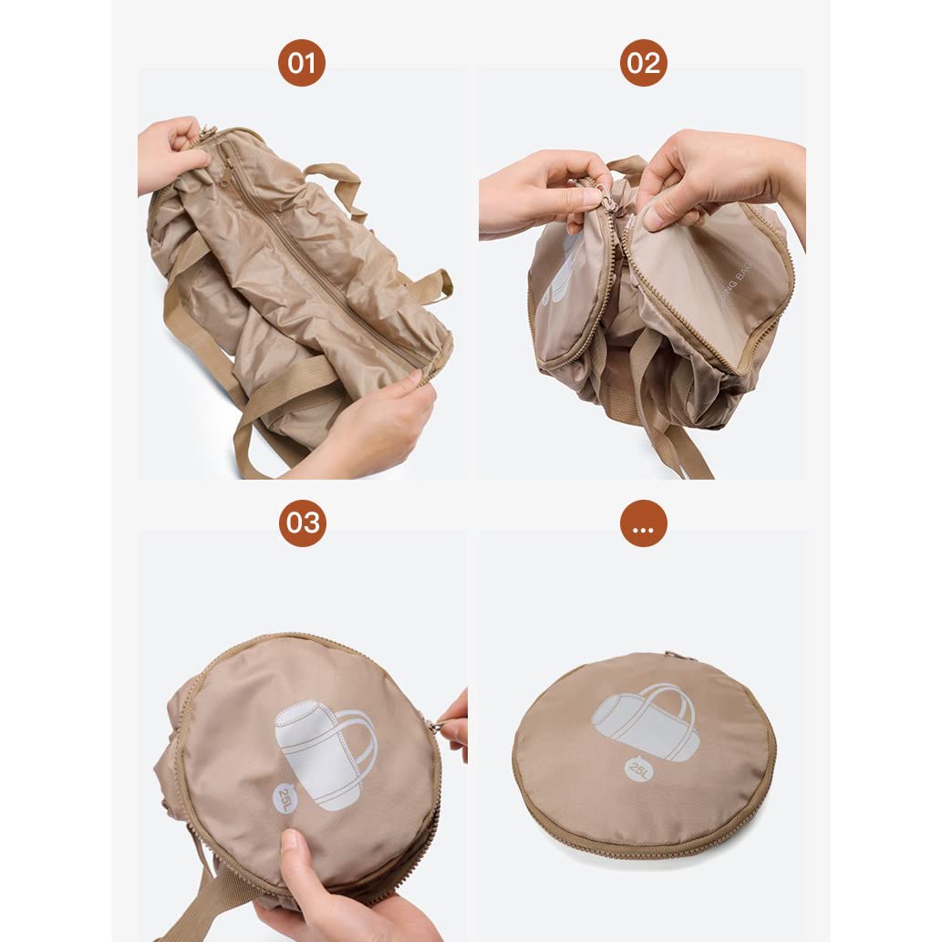Double Layer Design Duffel Bag 19 Inches Foldable Small Gym Bag for Men Women Duffle Bag Lightweight with Inner Pocket for Travel Sports (Light Coffee)