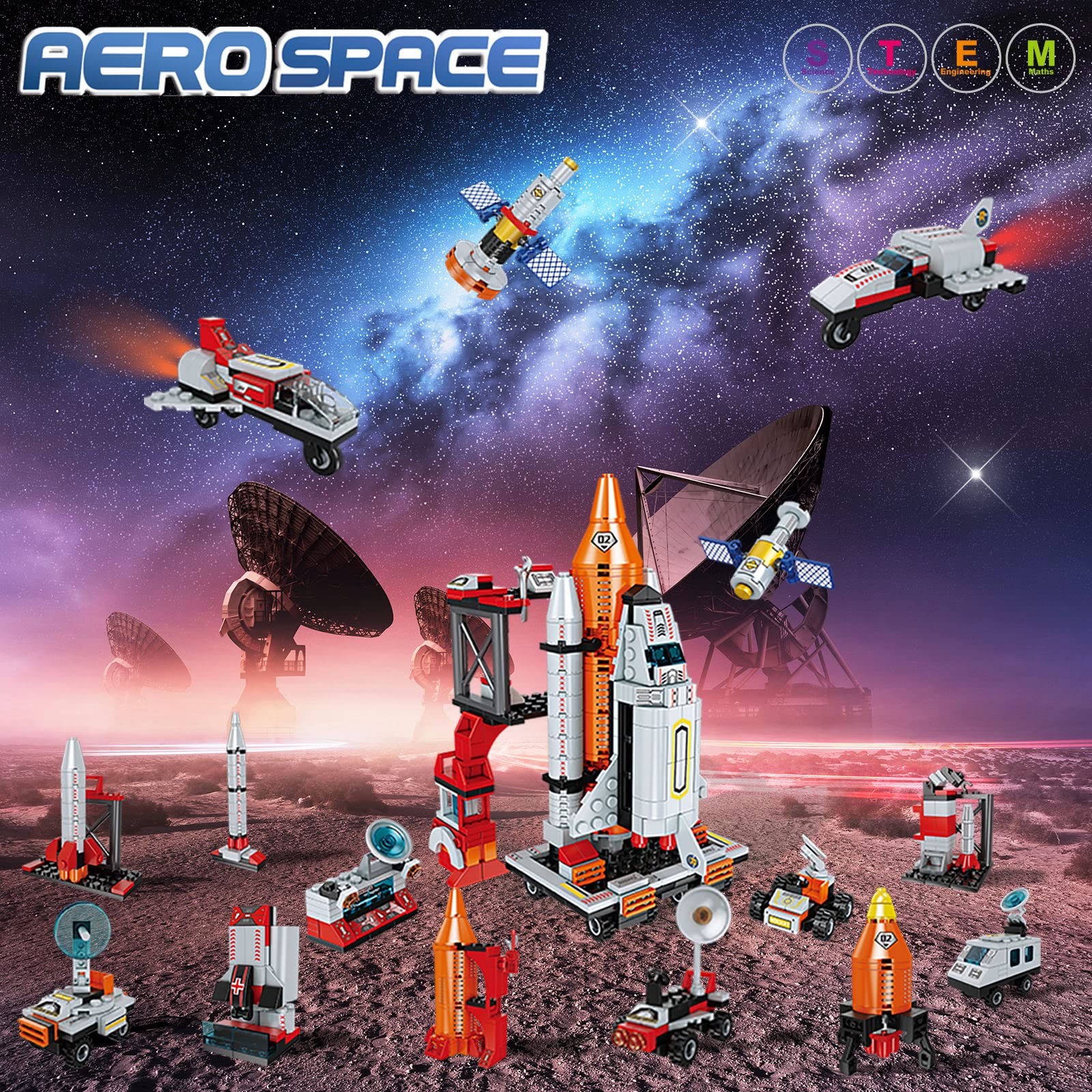 Space Shuttle Rocket Toys 12 in 1 Toy Building Sets STEM Building Blocks Aerospace Rocket Launcher Educational Birthday Gift for Kids Boys Girls 6 7 8 9 10 11 12+ Years Old (566Pieces)
