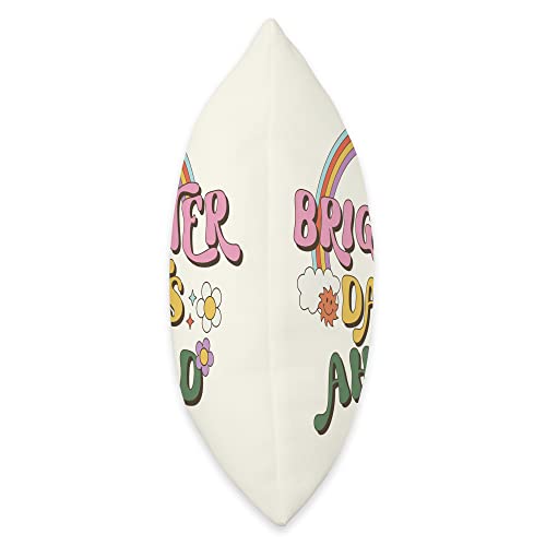 Retro Designs For the 60's and 70's Hippee & Co. Cute Retro Motivational Brighter Days Ahead Rainbow Daisy Throw Pillow, 16x16, Multicolor