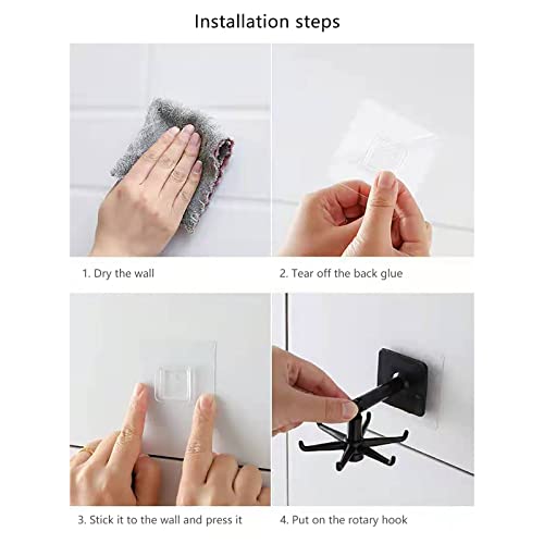 kdhgoo 1PC Self-Adhesive 360° Rotating Hook with 6 Hooks for Kitchen Bath Wardrobe Wall Hooks Space Saving No Drilling
