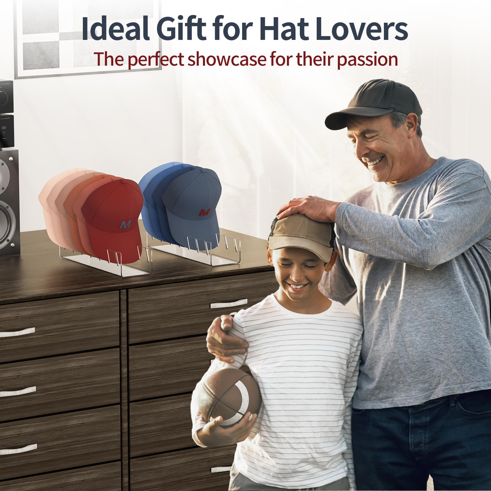 GoMaihe Hat Organizer for Baseball Caps: 2-pack Acrylic Hat Display Stand for Closet - Clear Cap Storage Holder for Ball Cap, Golf Cap, Trucker Hat - Install-free | Easy Grab | Minimalist