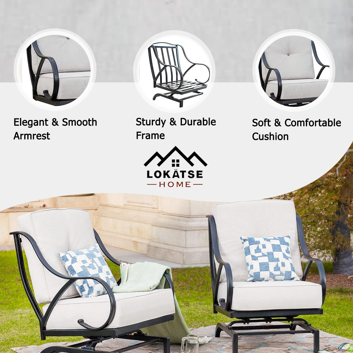 LOKATSE HOME 2 Piece Patio Outdoor Dining Chair Bistro Conversation Set Metal Frame Furniture with Cushion, Beige