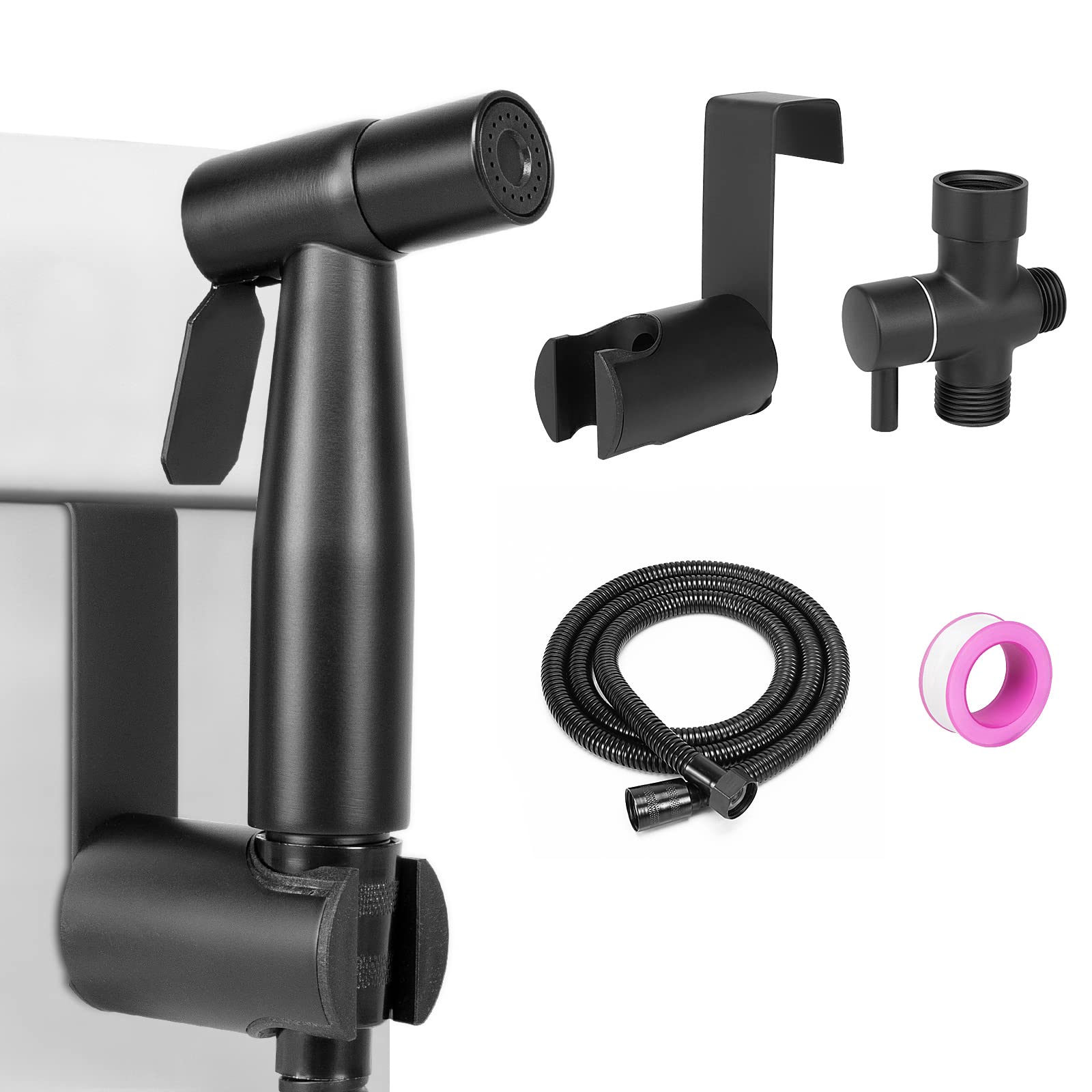 NearMoon Bidet Sprayer for Toilet, High Pressure Handheld Spray Kit, SUS304 Stainless Steel Wash Cleaning Sprayer Set for Cloth Diaper Bathing Pets, Feminine Hygiene, Bathroom (Matte Black)