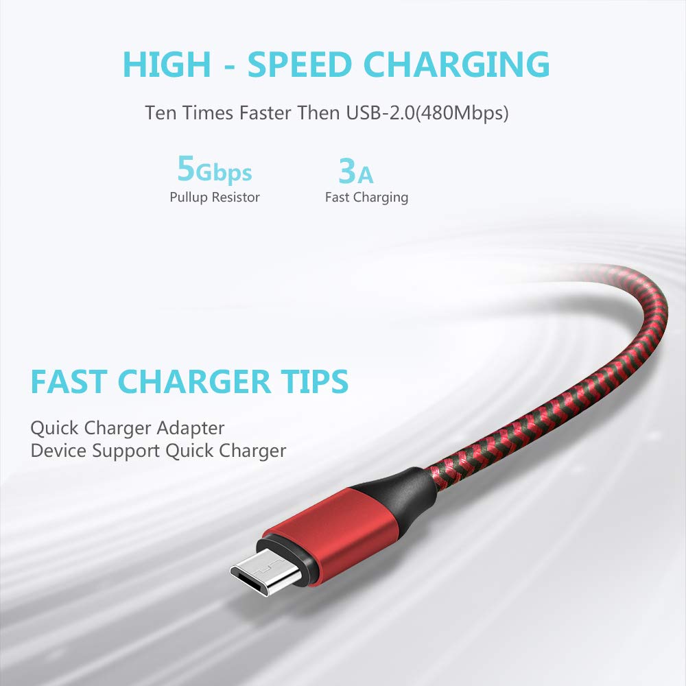 TPLTECH Charger Cord for Xbox One Controller Nylon-Braided Controller USB Cable Durable Android Micro USB 2.0 Cable Compatible with Xbox One Controller Charger Cord 2Pack 10FT