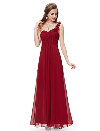 Ever-Pretty Womens Flower One Shoulder Long Bridesmaids Dress 4 US Burgundy